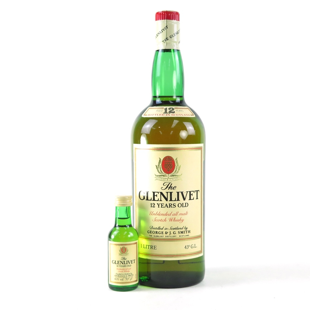 Glenlivet 12 Year Old 1 Litre 1980s and a 5cl 70 Proof Miniature | Whisky Auctioneer
